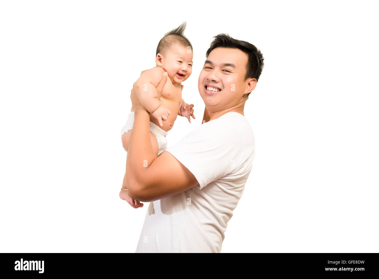 Happy Asian father and smile son isolated on white background Stock ...