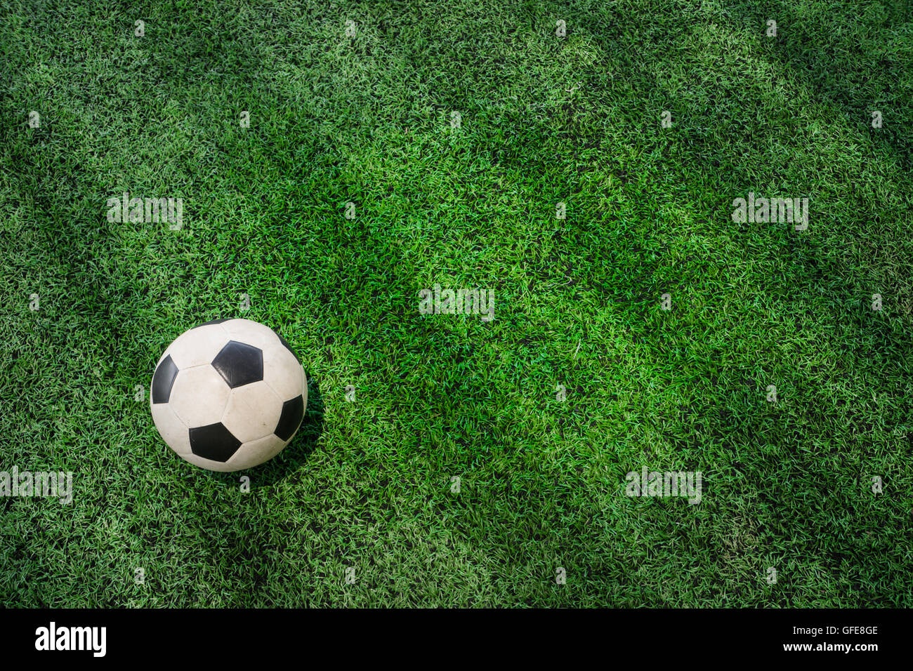 soccer field center and ball top view background Stock Photo - Alamy