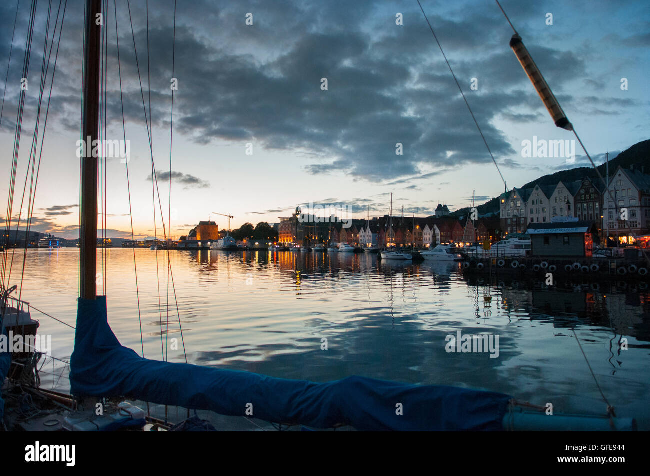 Bergen, Norway. The waterfront at sunset in the popular fish market ...