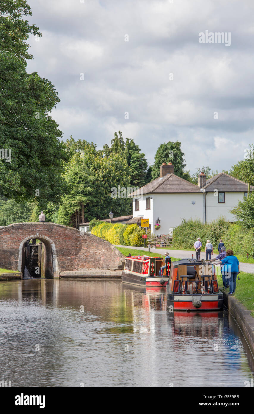 Narrowboats at Fradley Junction lock on the Trent and Mersey Canal ...