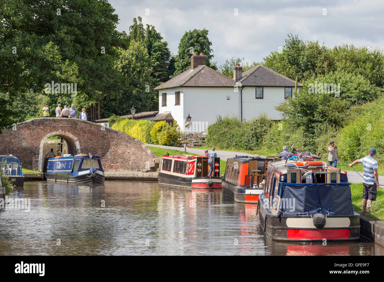 Narrowboats at Fradley Junction lock on the Trent and Mersey Canal ...