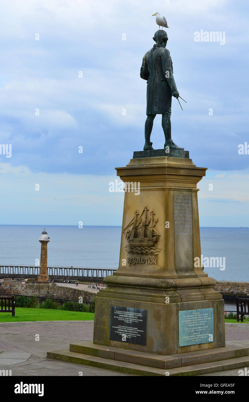 Captain James Cook statue in Whitby West Cliff North Yorkshire England ...
