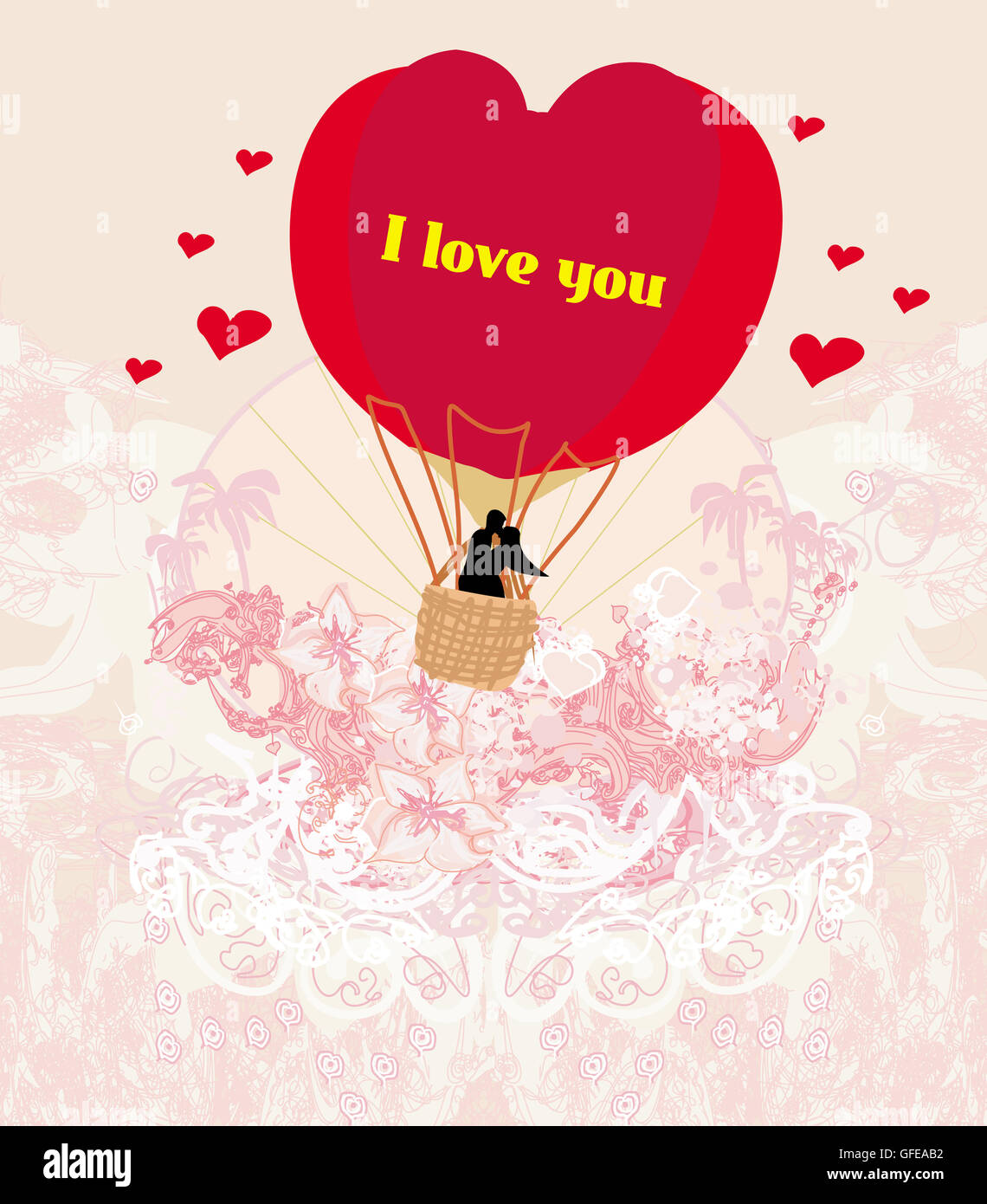 Hot Air Balloon - Valentine card Stock Photo - Alamy
