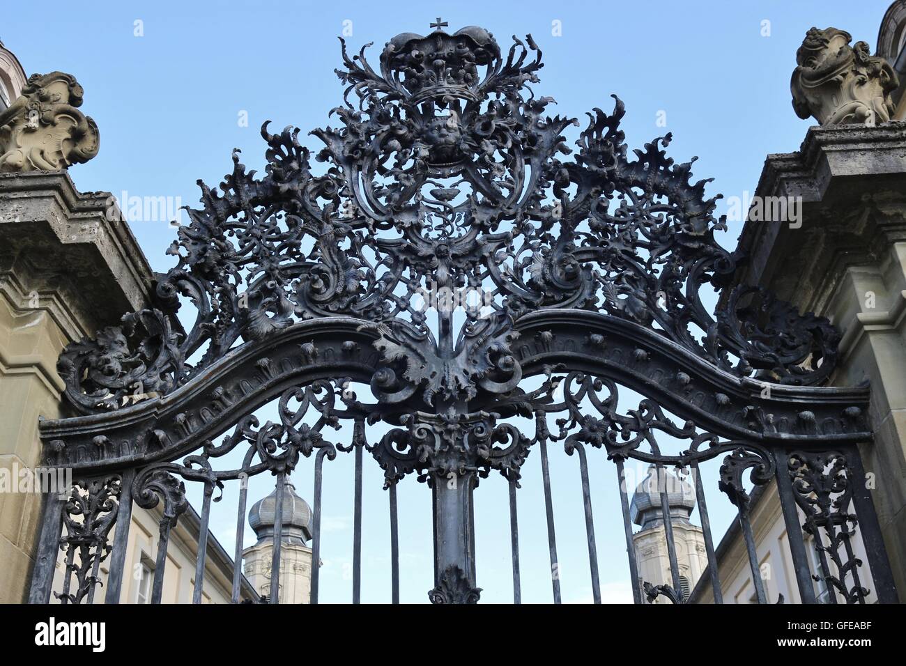 Wrought-iron gate of the baroque Palace Werneck in Werneck, Bavaria ...