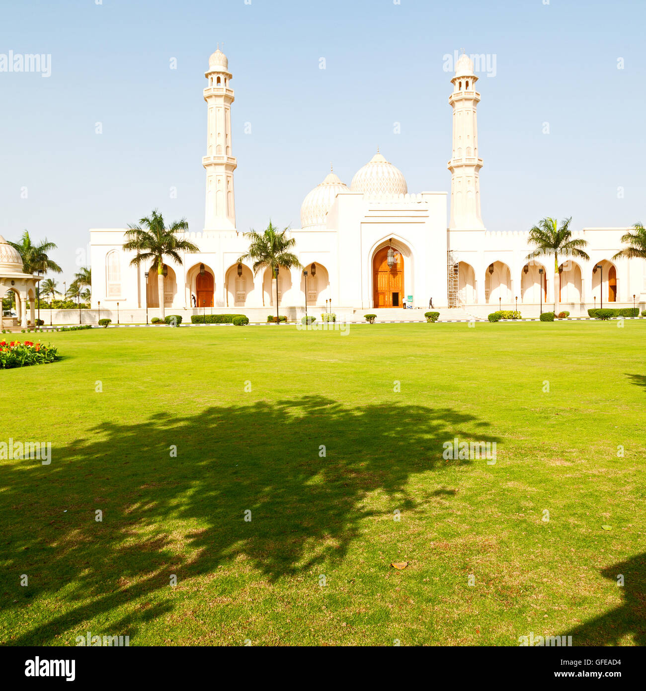 minaret and religion in clear sky in oman muscat the old mosque Stock ...