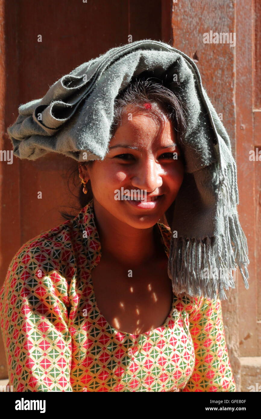Portrait of a beautiful Nepalese young woman in Bhaktapur, Nepal Stock ...