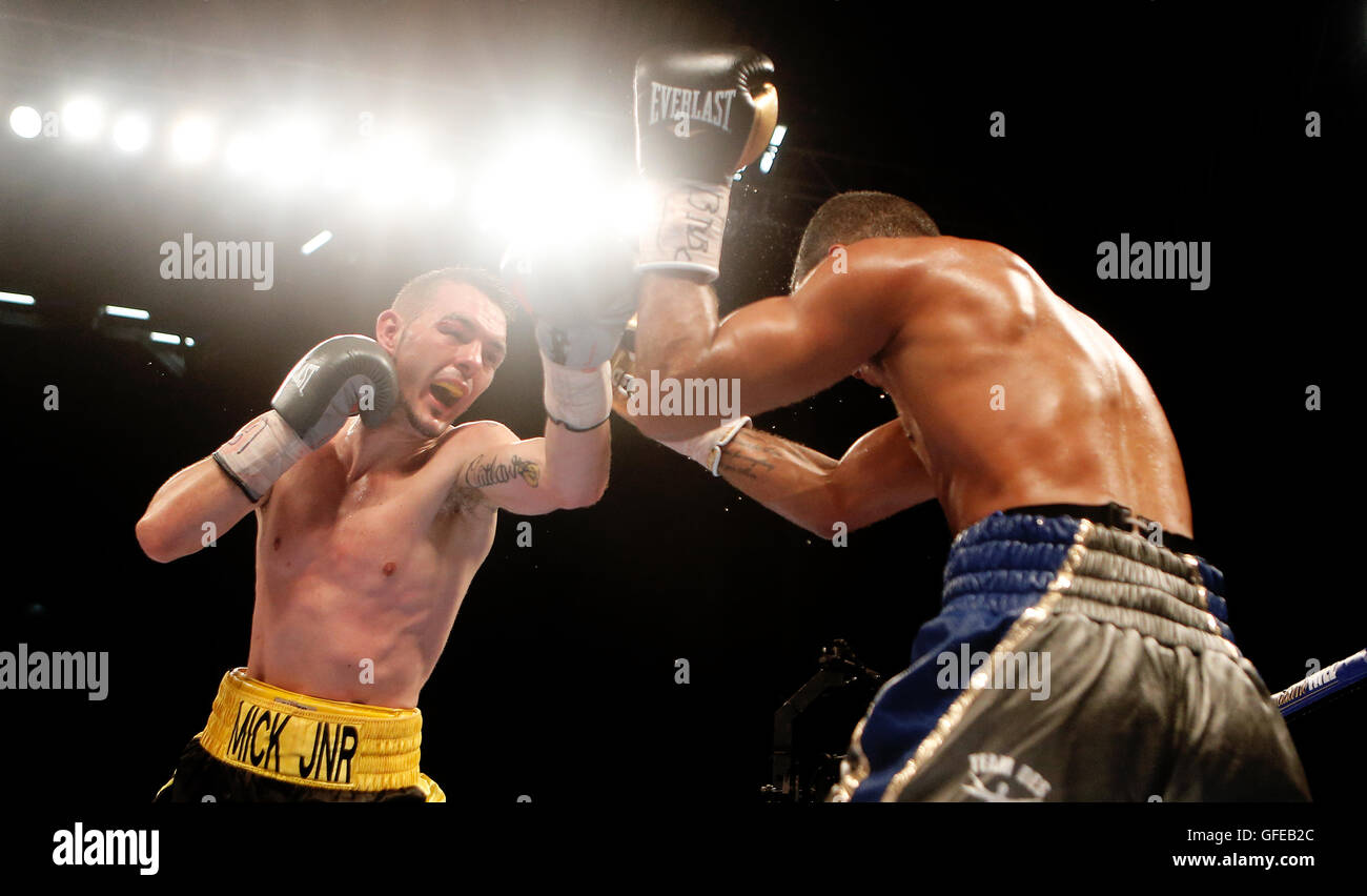 Gamal Yafai and Josh Wale during the Commonwealth Super-bantamweight ...