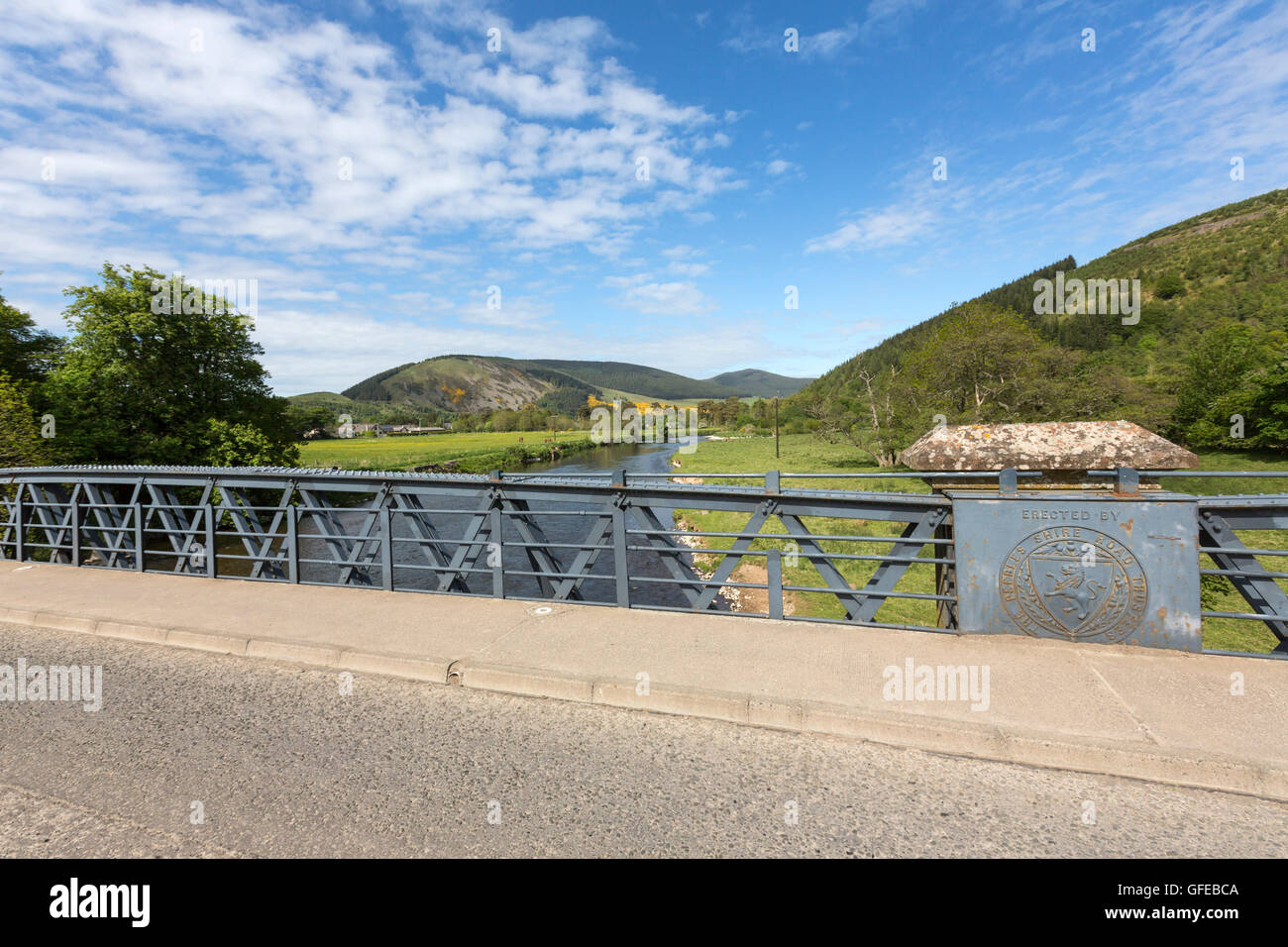 Iron bridge over Tweed river, Innerleithen,Tweed Valley, Scottish ...