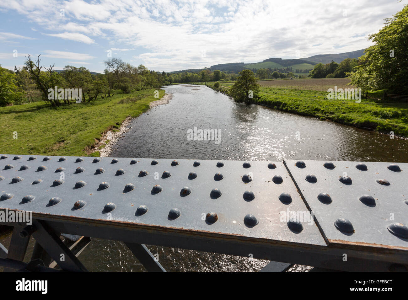Iron bridge over Tweed river, Innerleithen,Tweed Valley, Scottish ...