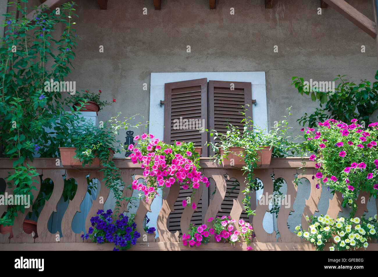 Window and balcony in Limone Village, Italy Stock Photo - Alamy