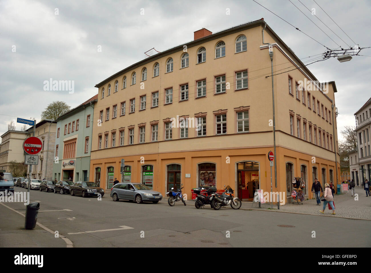 Building on intersection of Steubenstrasse and Schutzengasse streets in ...