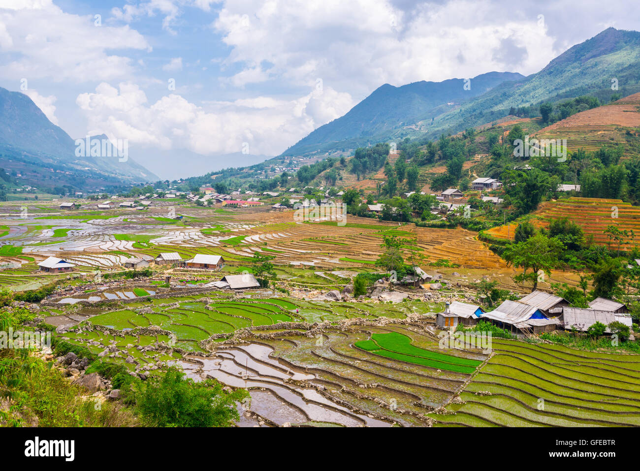 Traditional North Vietnamese rural landscape with small villages and ...
