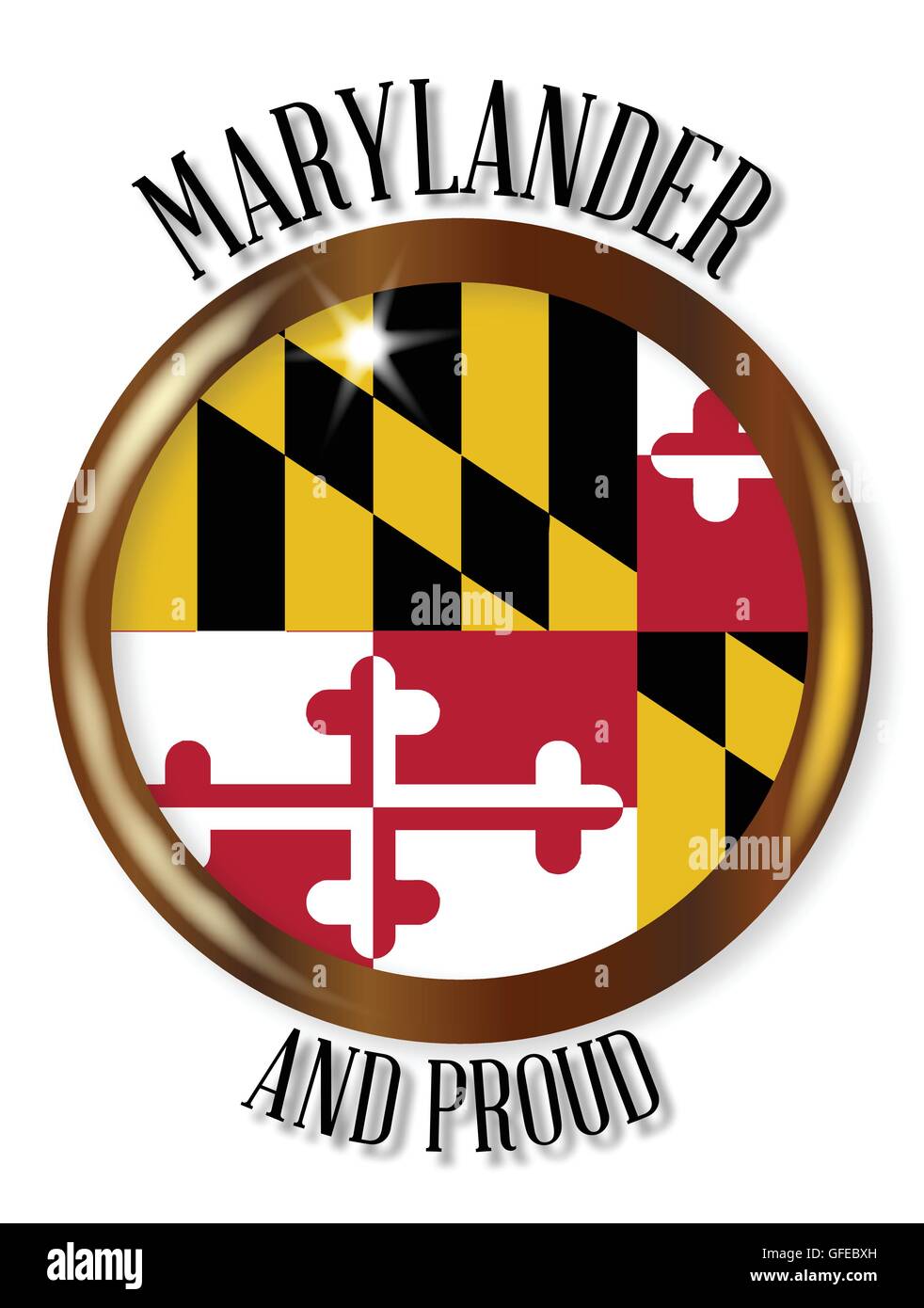 Maryland state flag button with a gold metal circular border over a ...