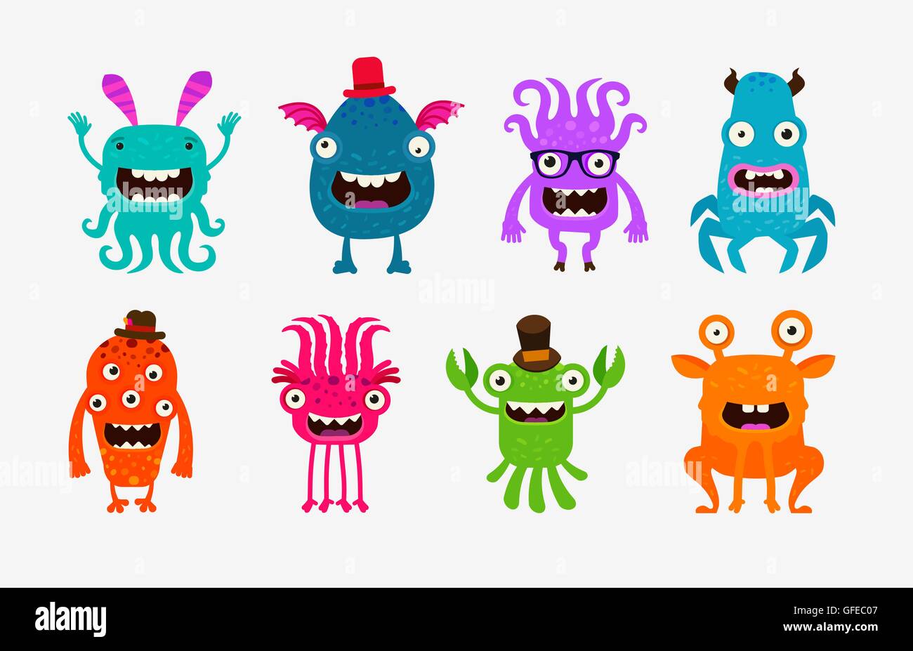 Cute cartoon monsters. Alien or ghost set of icons. Vector illustration ...