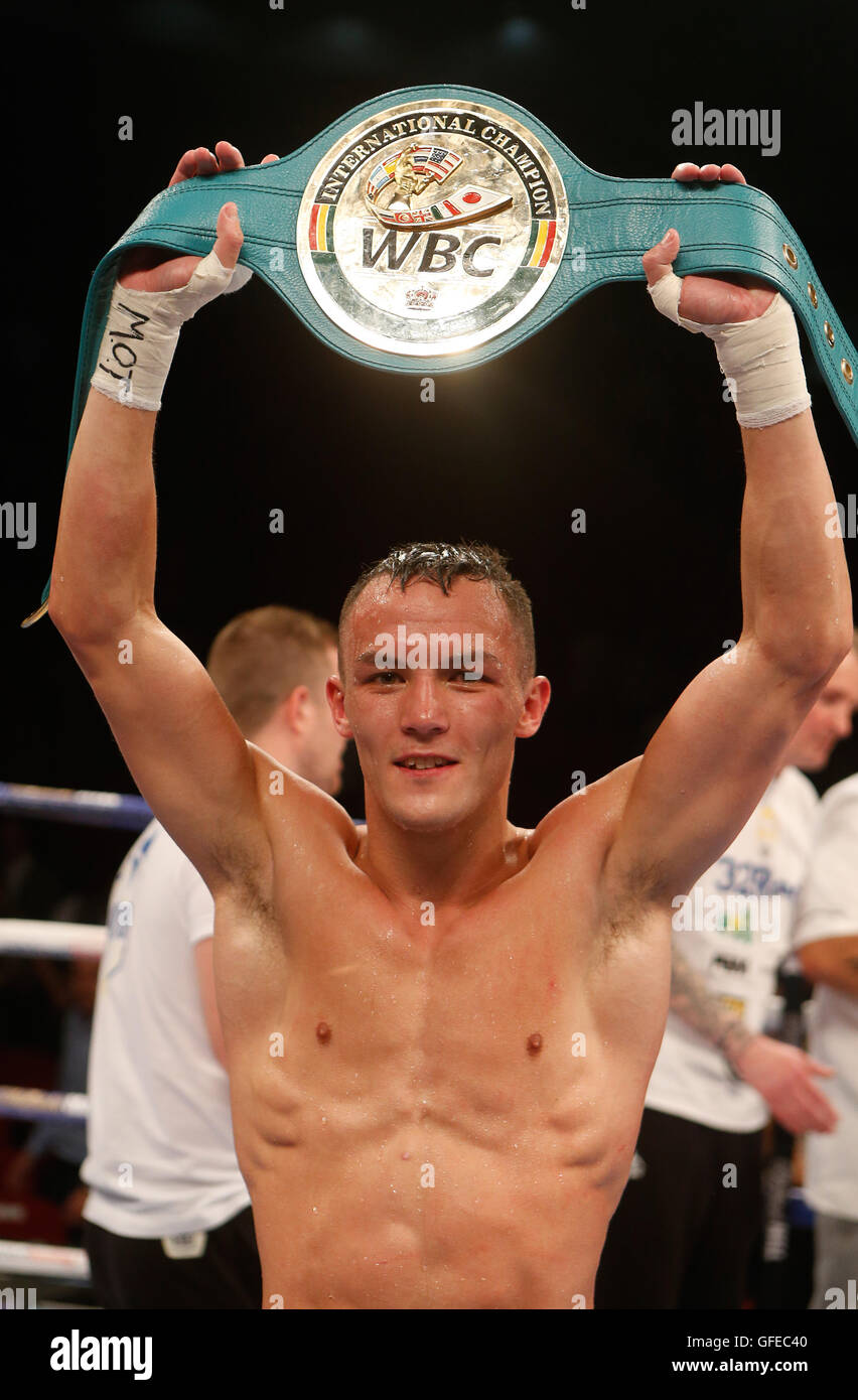 Josh Warrington celebrates his victory over Patrick Hyland during the ...