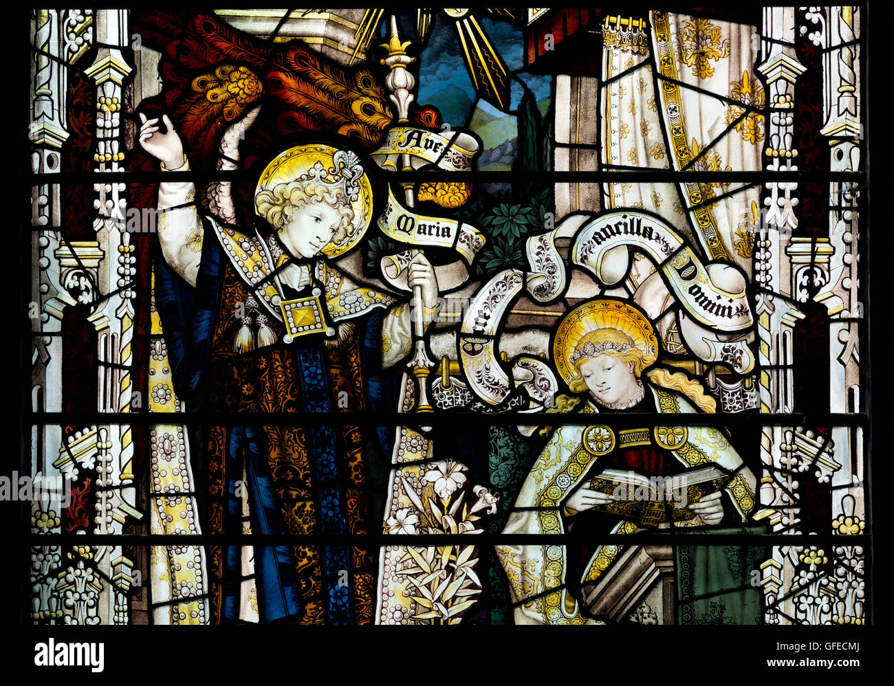Kempe stained glass window in St. Michael`s Church, Aynho ...
