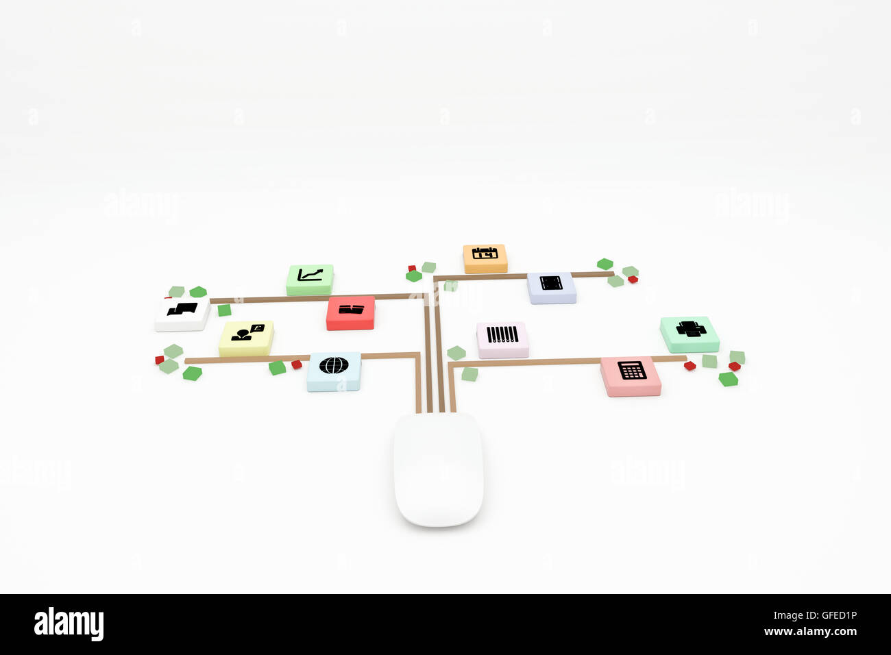 3d illustration of a computer mouse connected with web icons Stock ...