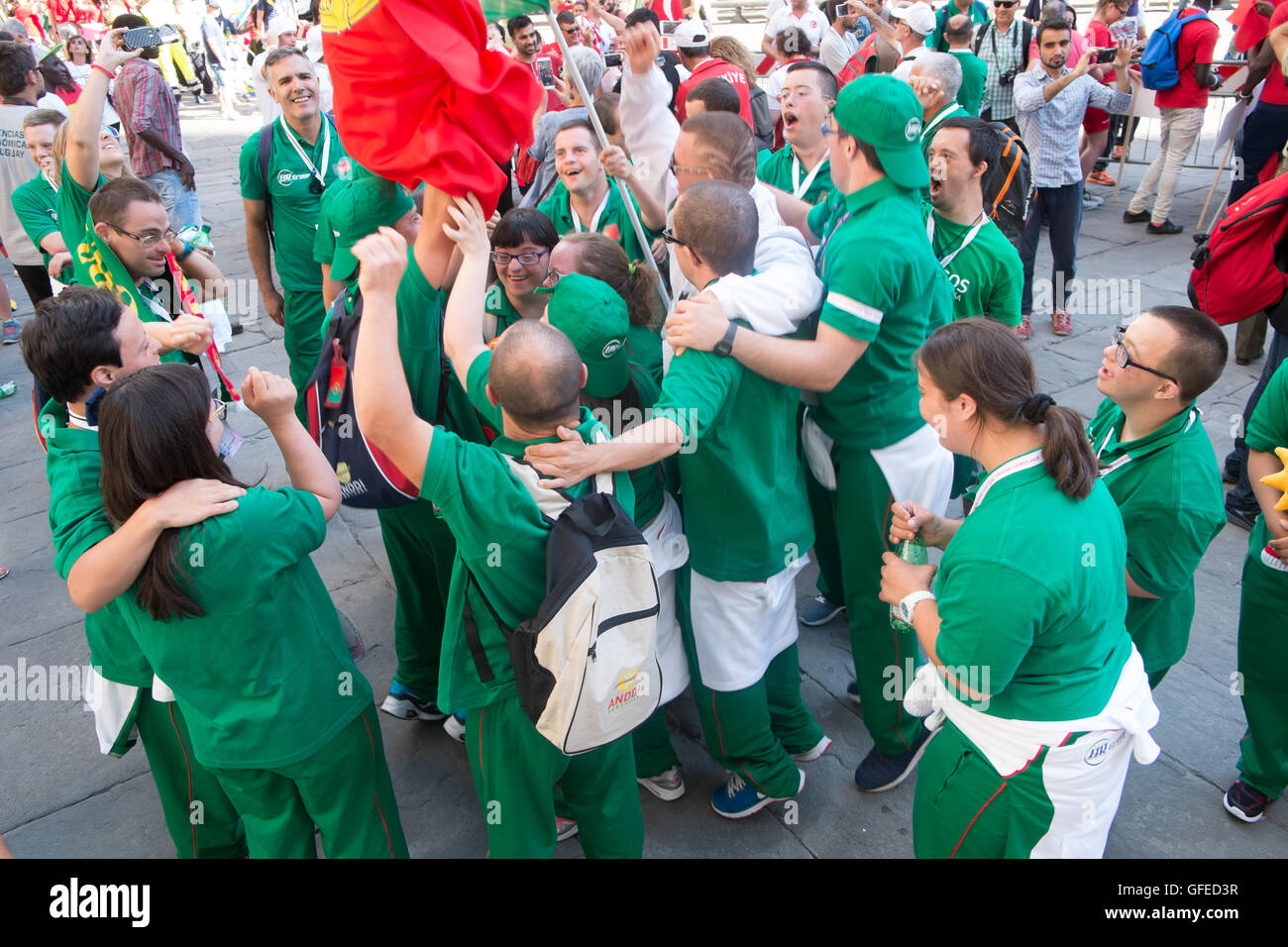 Trisome Games. Florence, Italy. Portugal team expressing joy for the ...