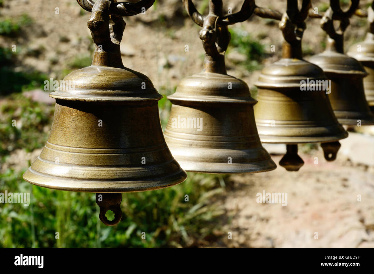 Ancient ceremonial bells in hindu temple,Kathmandu,Nepal, Asia Stock ...