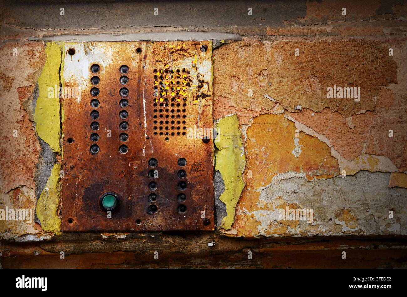 Dramatic grunge old wall with intercom panel buttons , background for ...