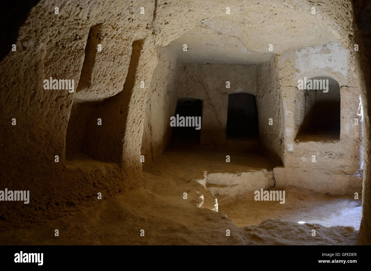 Catacombs inside ancient necropolis, archaeological park Tombs of the ...