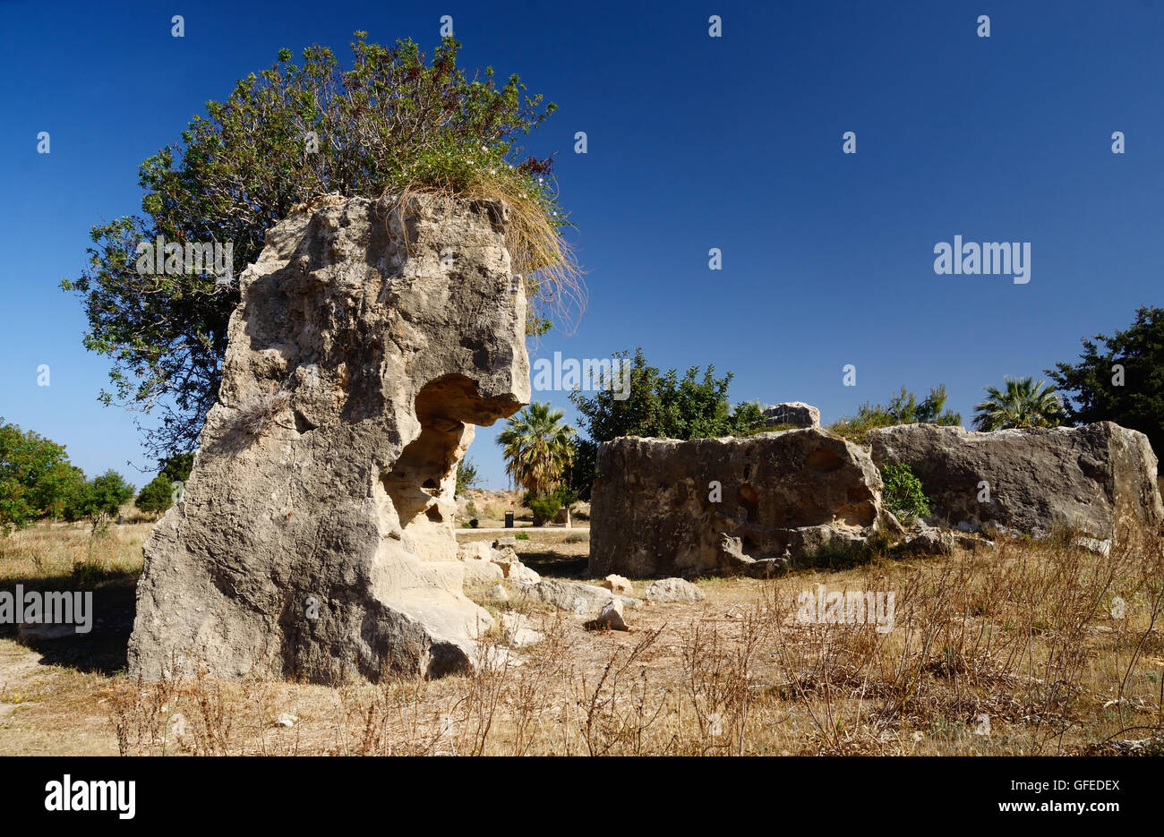 Ruins in archaeological park Tombs of the Kings, Paphos,Cyprus, famous ...