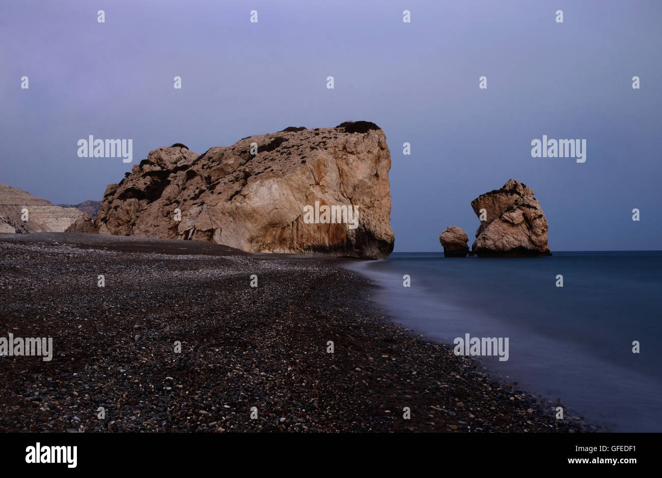 Night seascape of Aphrodite's Rocks beach, bithplace of greek goddess ...