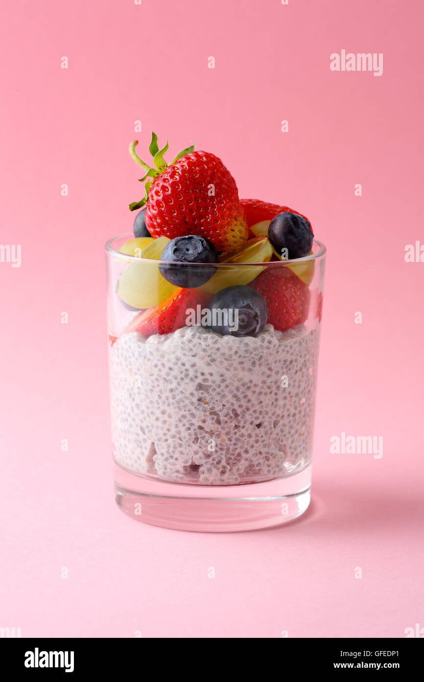 chia seed pudding with berries in glass Stock Photo - Alamy