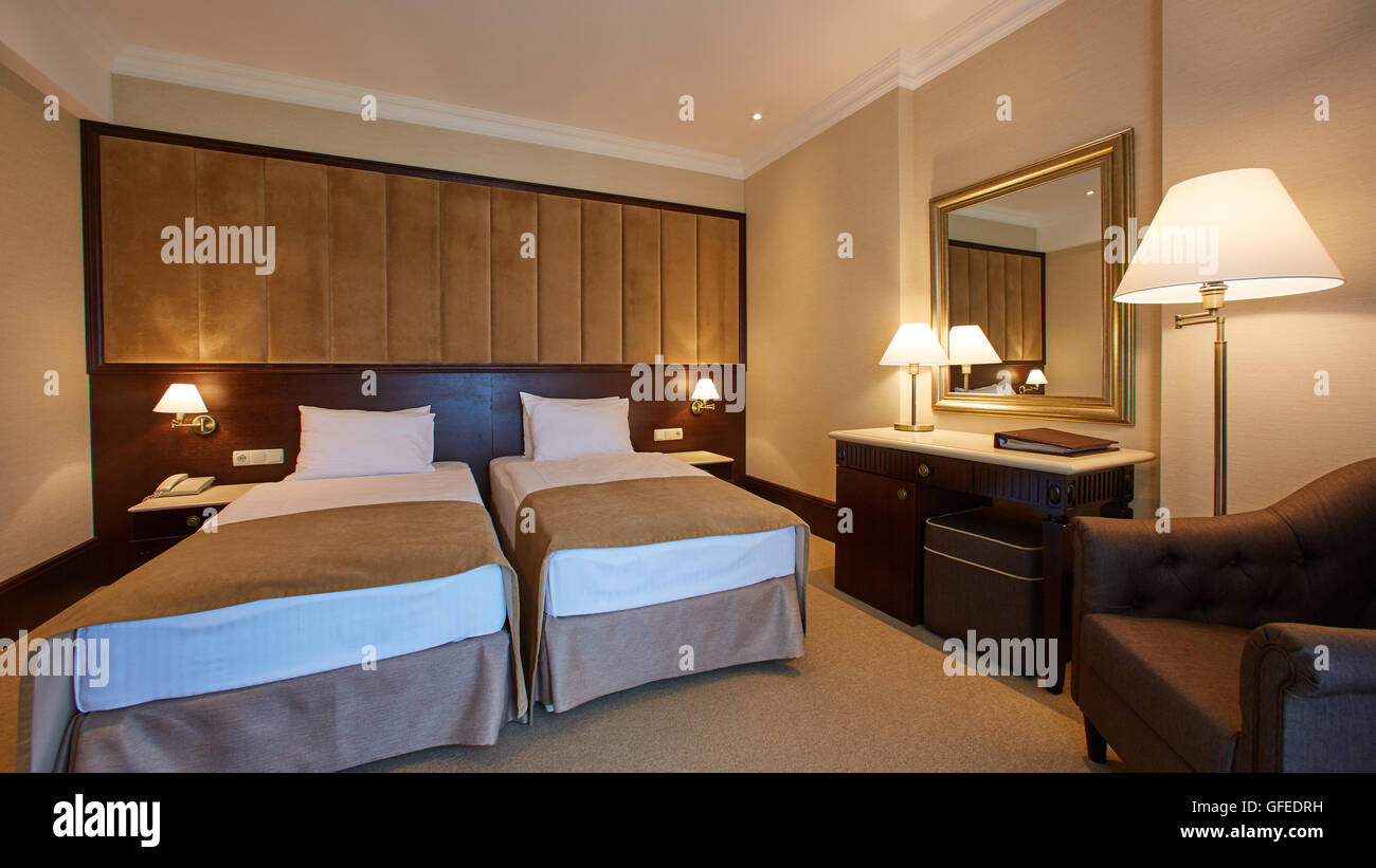 interior of double bed room Stock Photo - Alamy