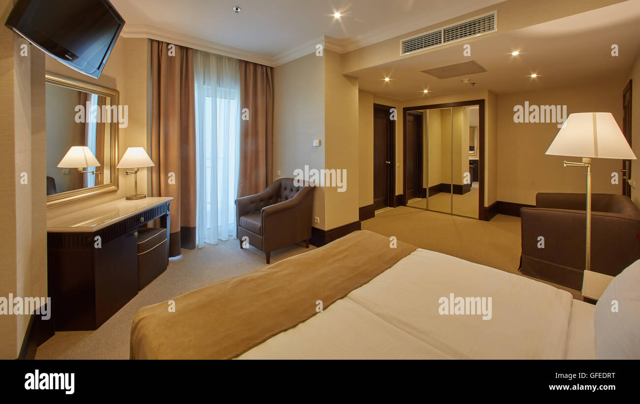 interior of double bed room Stock Photo - Alamy