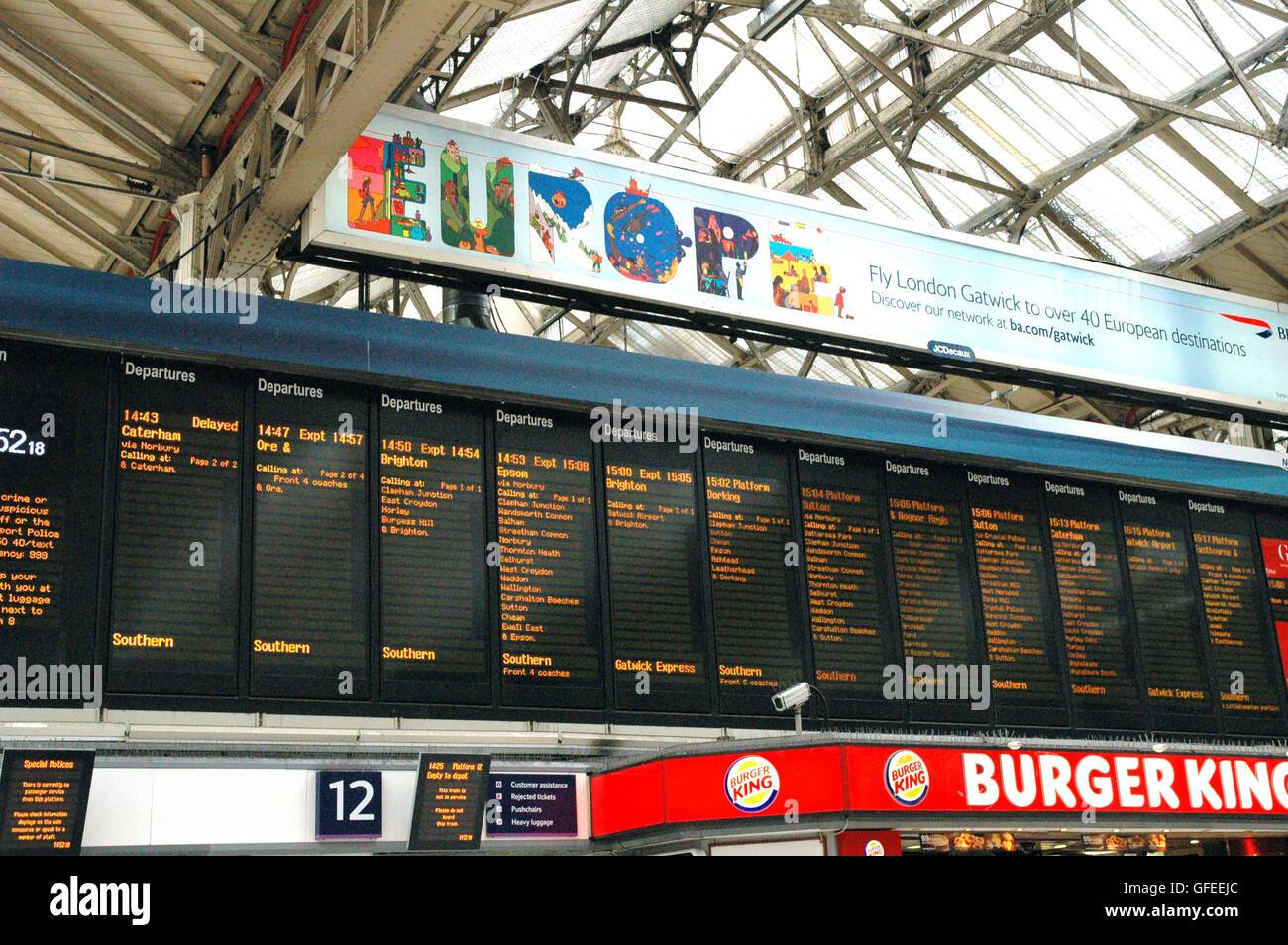 London, UK, 29 July 2016, Southern Railway late trains at Victoria ...