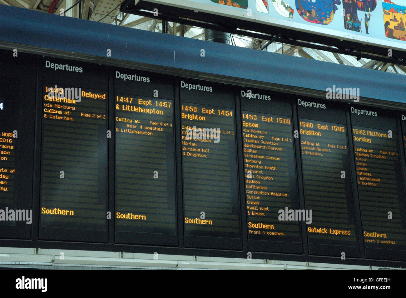 London, UK, 29 July 2016, Southern Railway late trains at Victoria ...