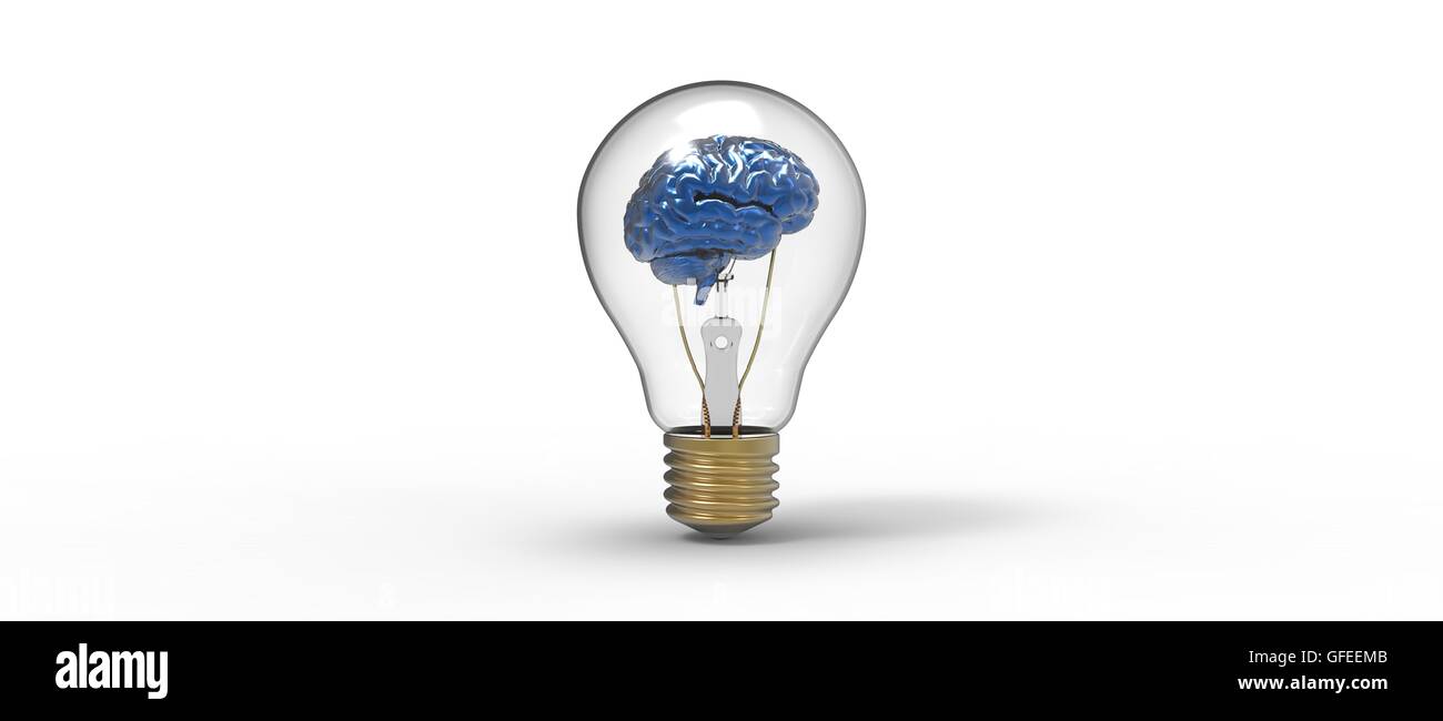 Blue brain in a light bulb Stock Photo - Alamy