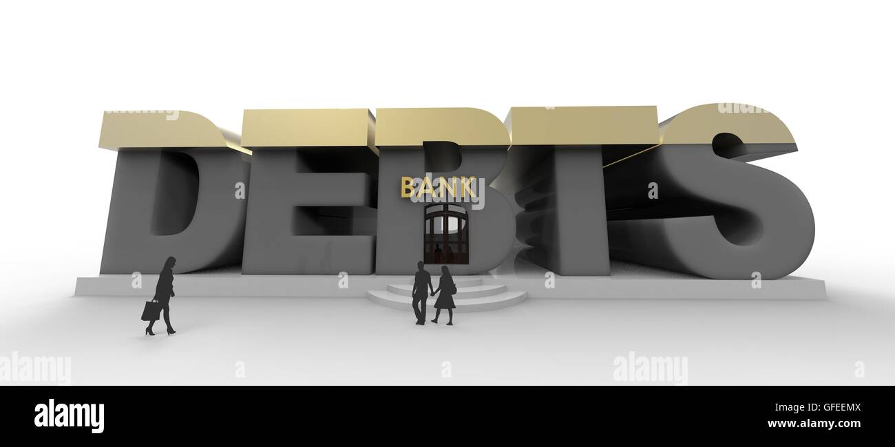 debt concept in the shape of a bank for debts Stock Photo - Alamy