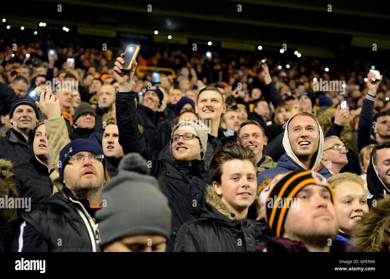 Supporters of Wolverhampton Wanderers shining a light from their smart ...