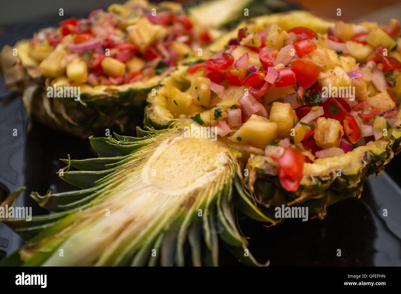 Fancy sweet whole pineapple half salsa South American appetizer Stock ...