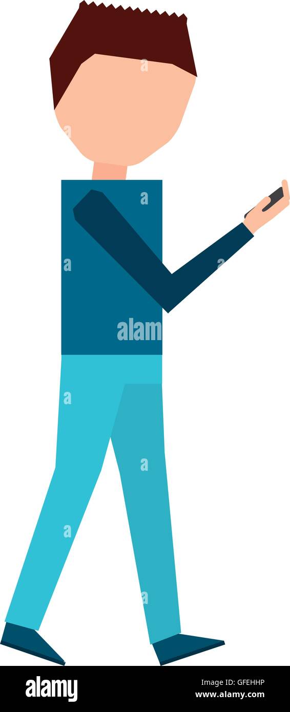 man male young using smartphone icon Stock Vector Image & Art - Alamy