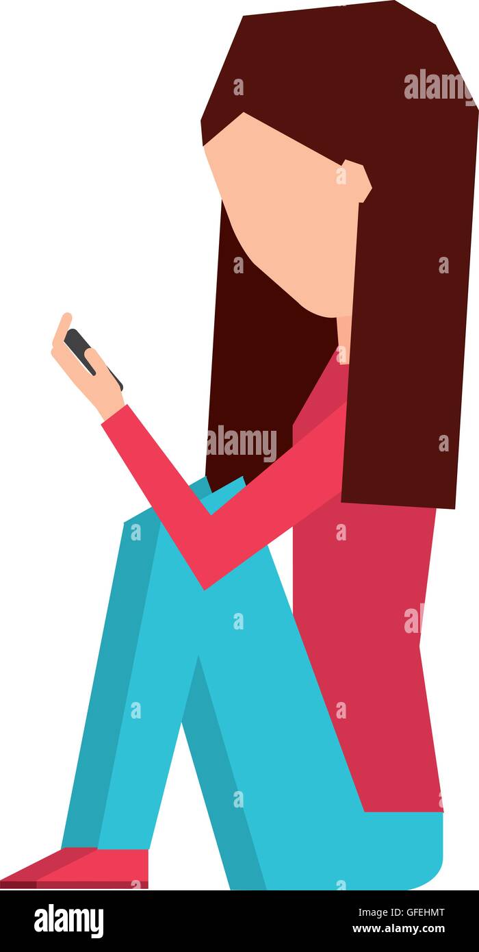 woman female young using smartphone icon Stock Vector Image & Art - Alamy