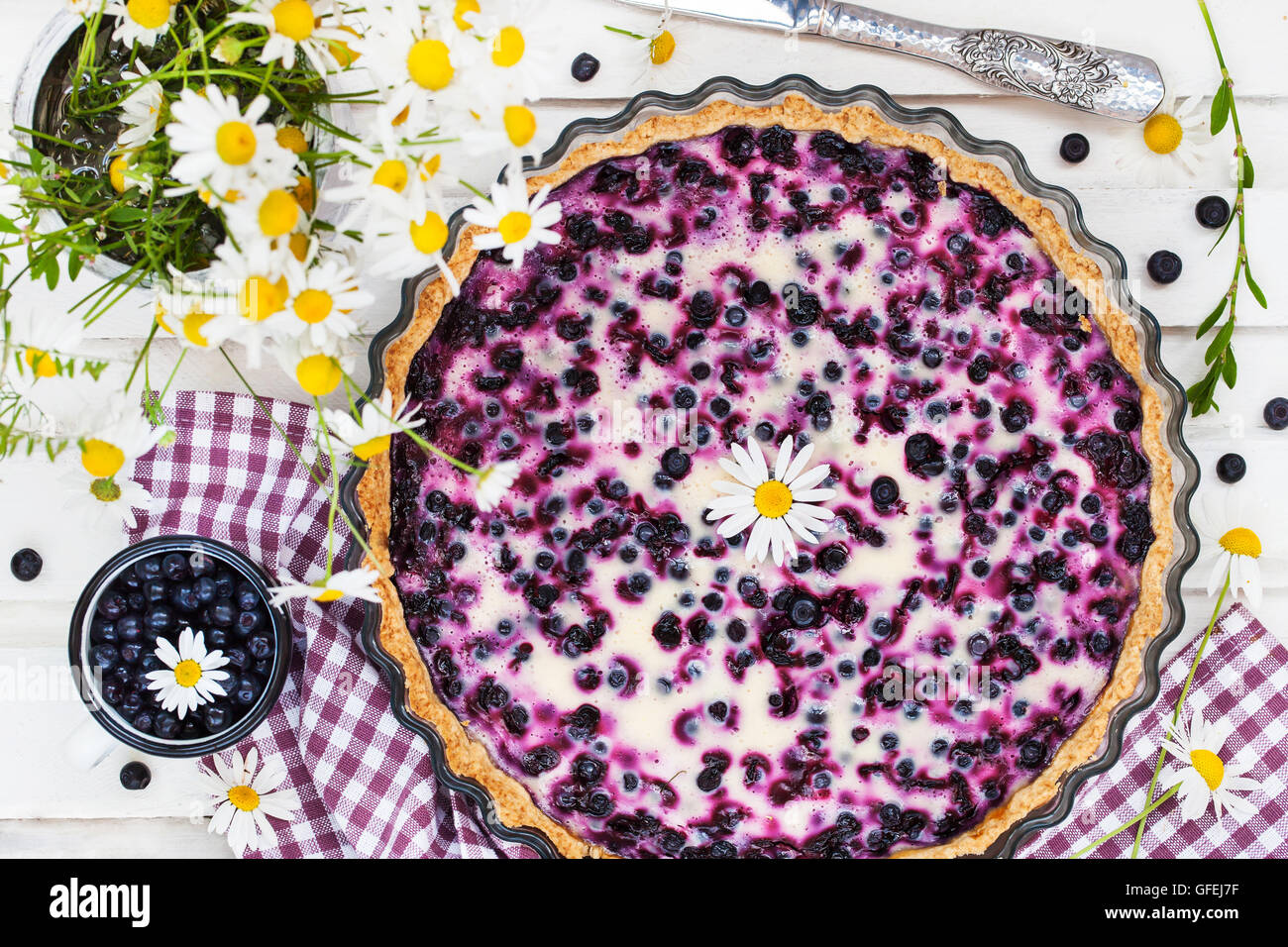 Fresh homemade creamy blueberry tart (open pie), top view Stock Photo ...