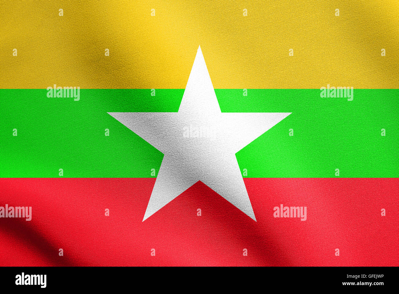 Flag of Myanmar waving in the wind with detailed fabric texture ...