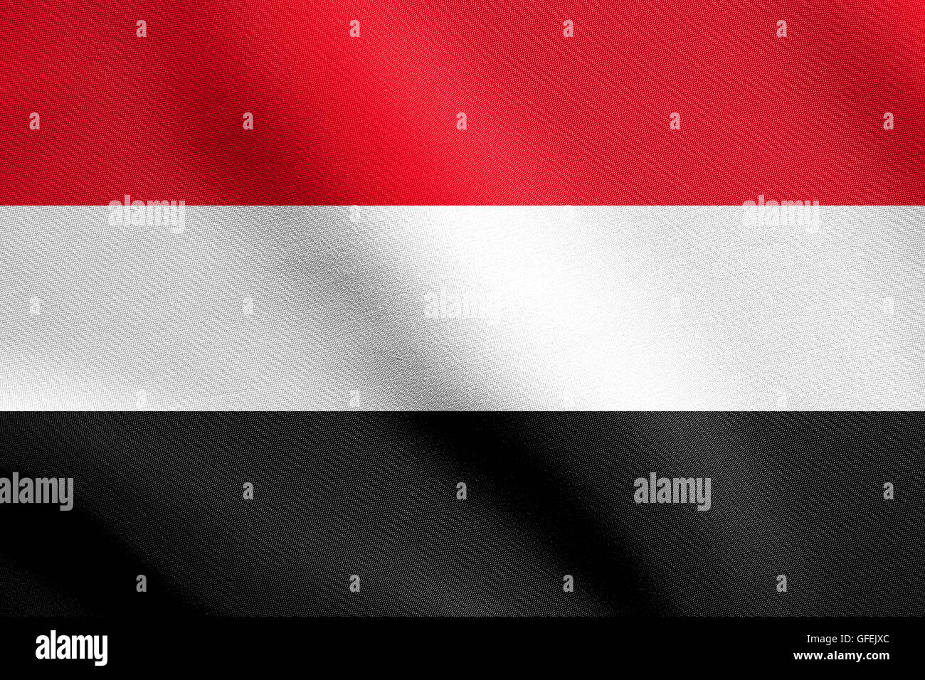 Flag of Yemen waving in the wind with detailed fabric texture. Yemeni ...