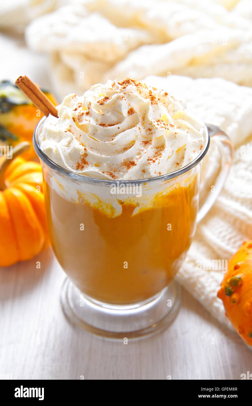 Pumpkin latte with whipped cream and spices Stock Photo - Alamy
