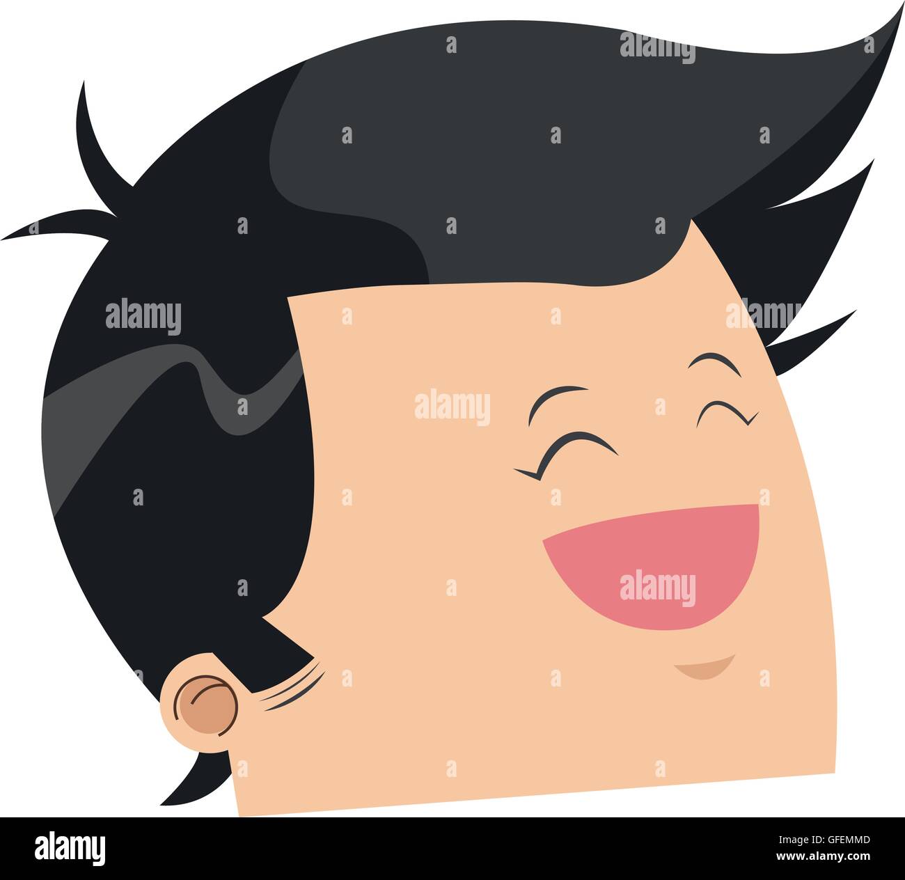 cute face of happy man with black shiny hair icon Stock Vector Image ...