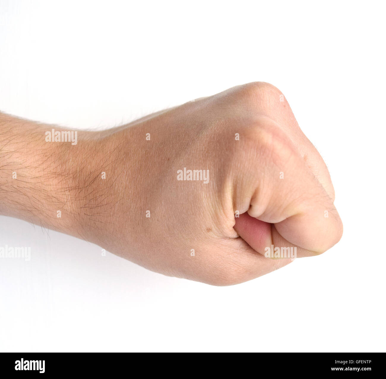 Man's clenched fist isolated on white background Stock Photo - Alamy