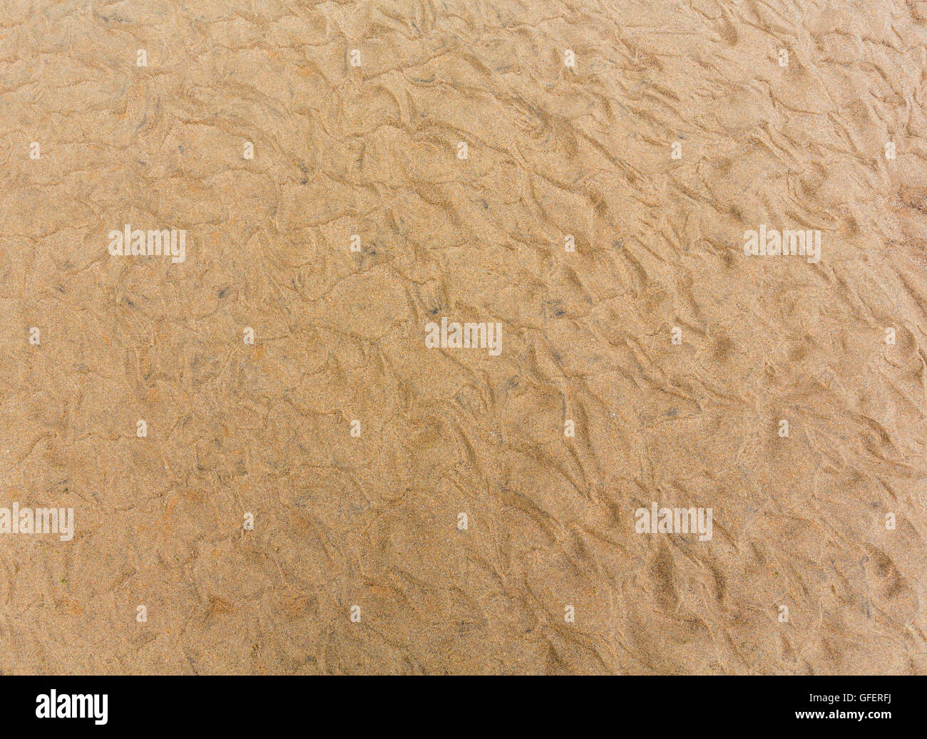 Ochre sand background with barely visible waves after surf on beach ...