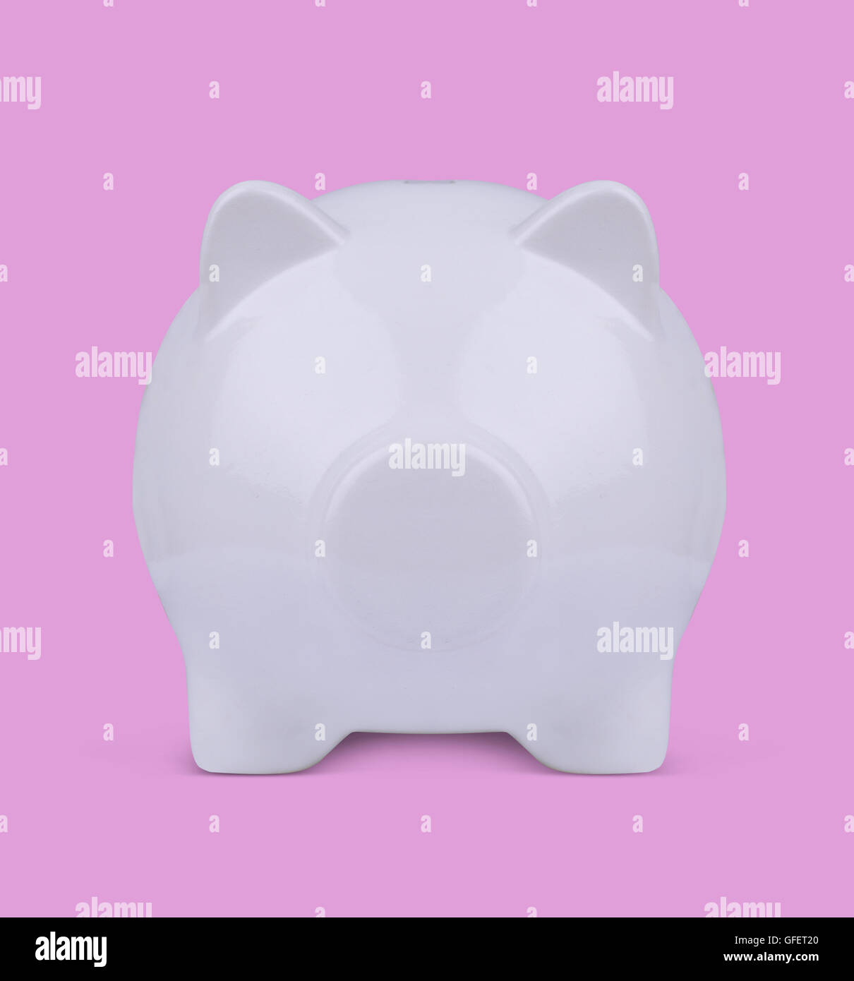 front view 3d illustration of a white piggy bank on pink background ...