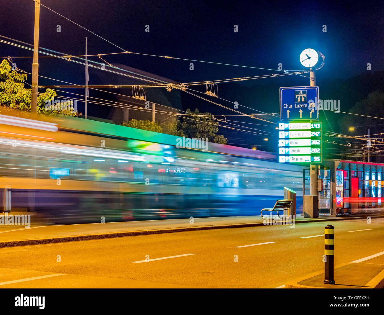 Tram station in Zurich at night, Switzerland, Europe Stock Photo - Alamy