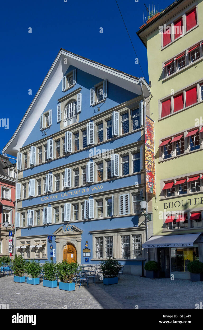 Colored houses in the old town of Zurich, Switzerland, Europe Stock ...