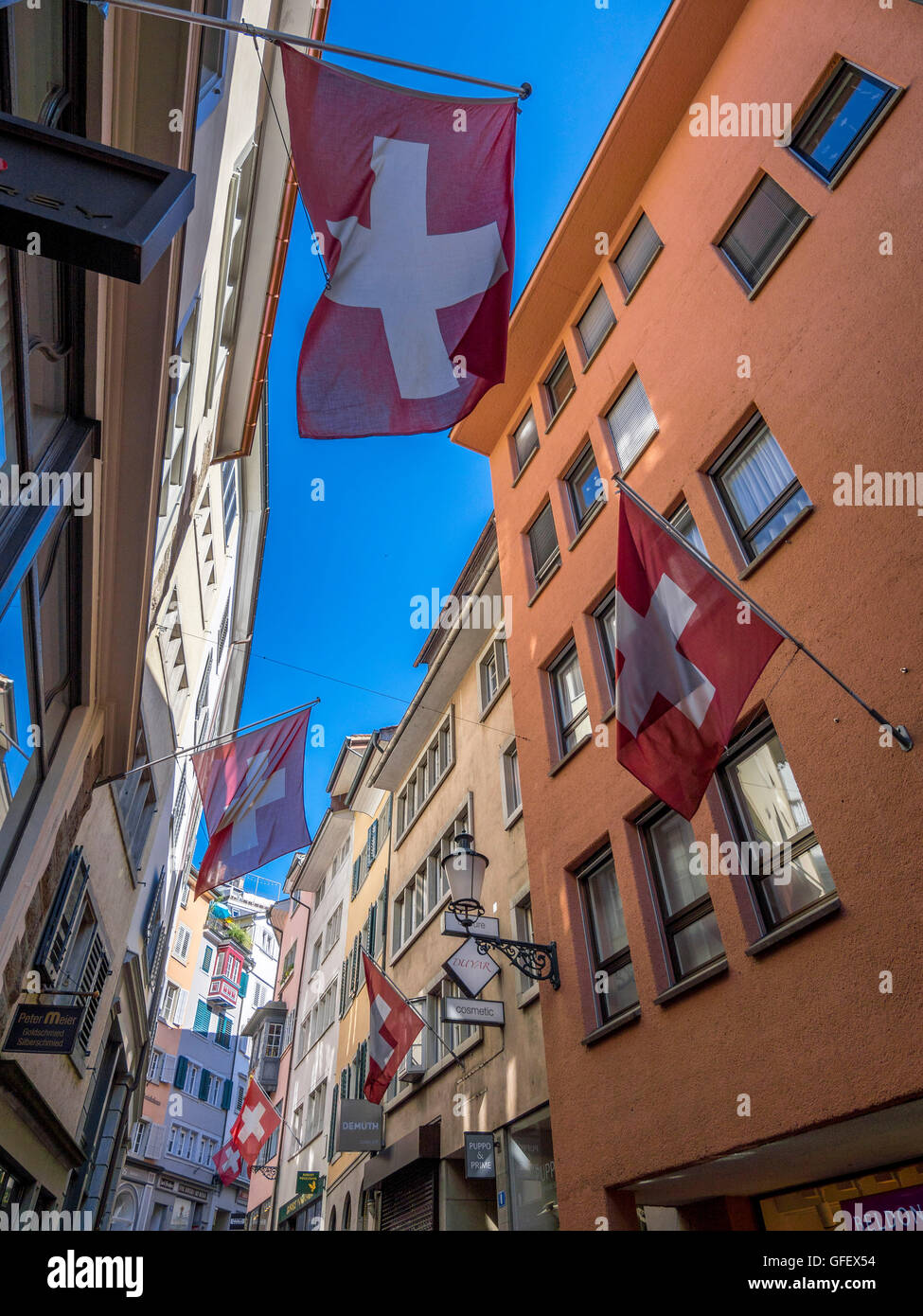 Swiss flags in zurich hi-res stock photography and images - Alamy