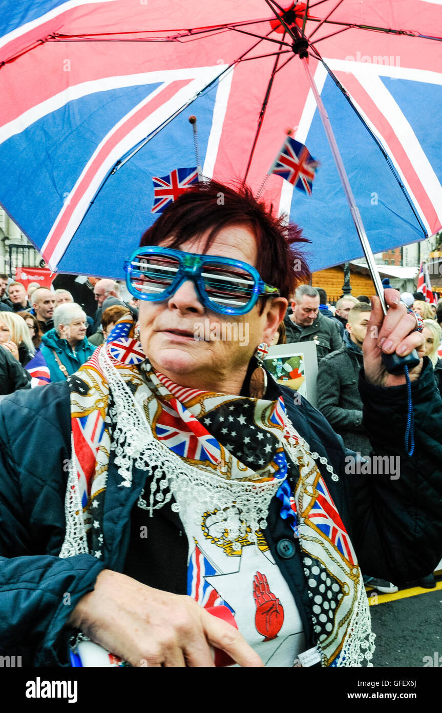 Belfast, Northern Ireland - 30th Nov 2013 - A lady dressed in Union ...